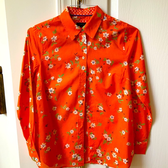 Talbots | Tops | Talbots Brand Floral Orange Cotton Button Front Shirt ...